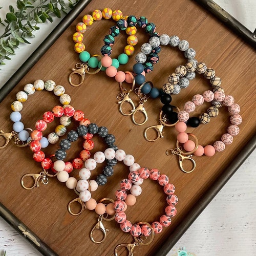 Keychain Wristlet Wristlet Keychain Silicone Beaded Key - Etsy