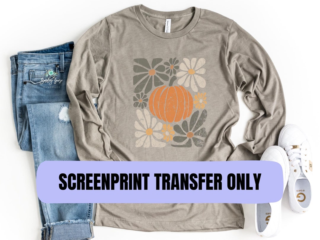 Retro Pumpkin, Flower, Boho Pumpkin, Retro Fall, Ready to Press, Heat ...