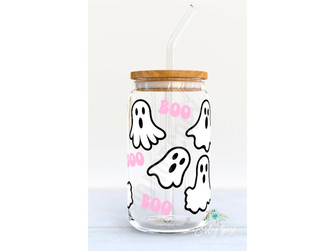 Ghost Glass Tumbler, Pink Boo Ghosts, Ghost Cup, Cold Coffee Tumbler ...