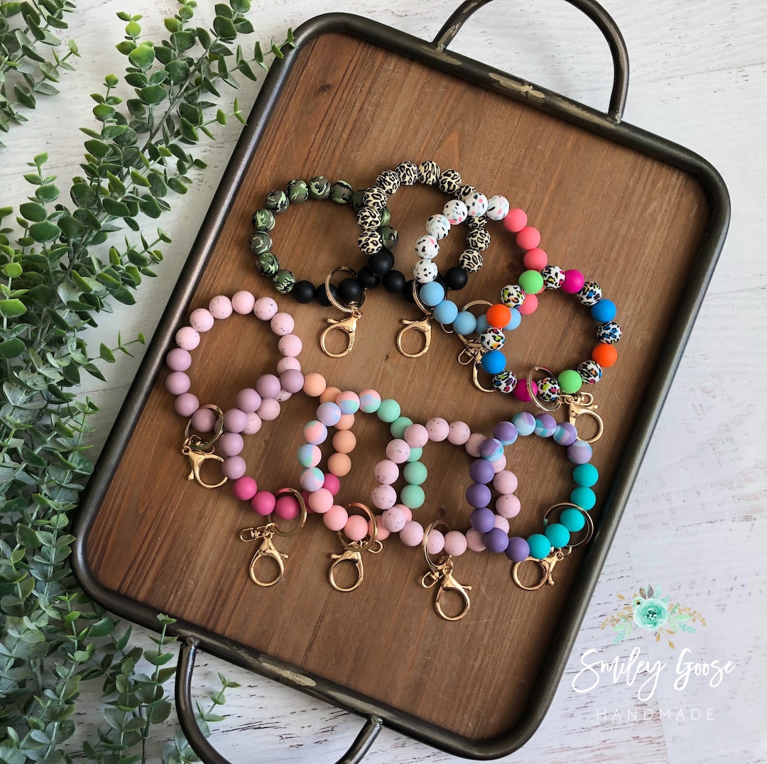 Keychain Wristlet, Wristlet Keychain, Silicone Beaded Key Ring Bracelet ...