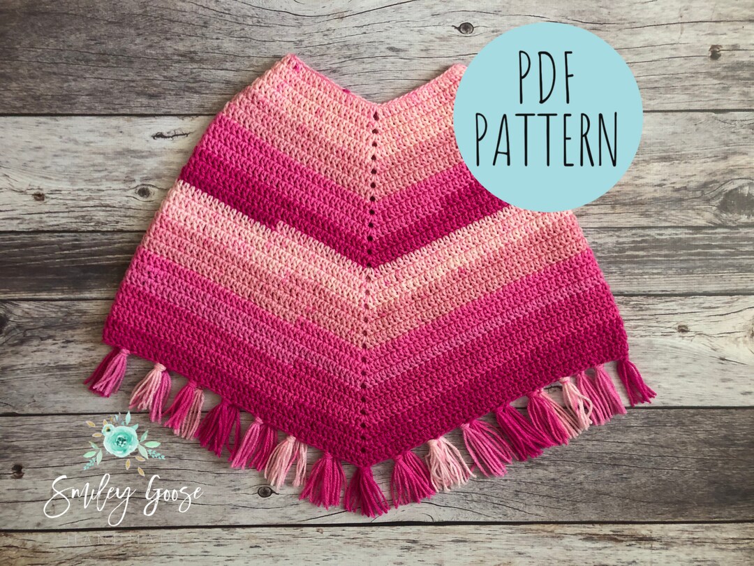 CROCHET PONCHO PATTERN: Girls Poncho Sizes 5T Small-extra Large, Kids ...