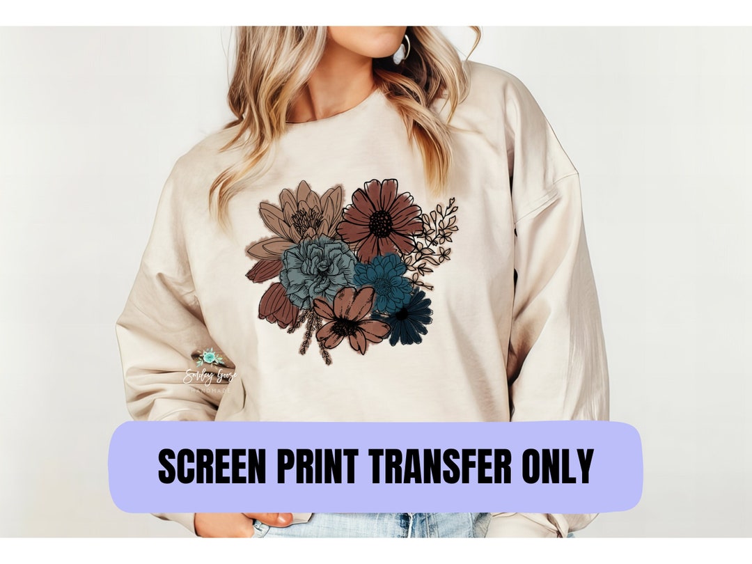 Fall Flowers, Floral Bouquet, Ready to Press, Heat Transfer, T-shirt ...