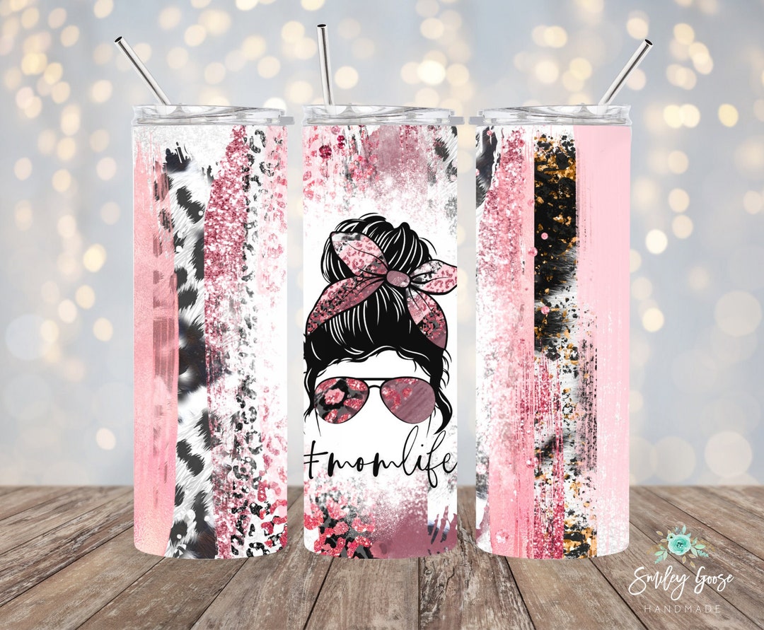 Messy Bun Tumbler, Mom Life Tumbler, Pink Mom Life Cup, Leopard Tumbler ...