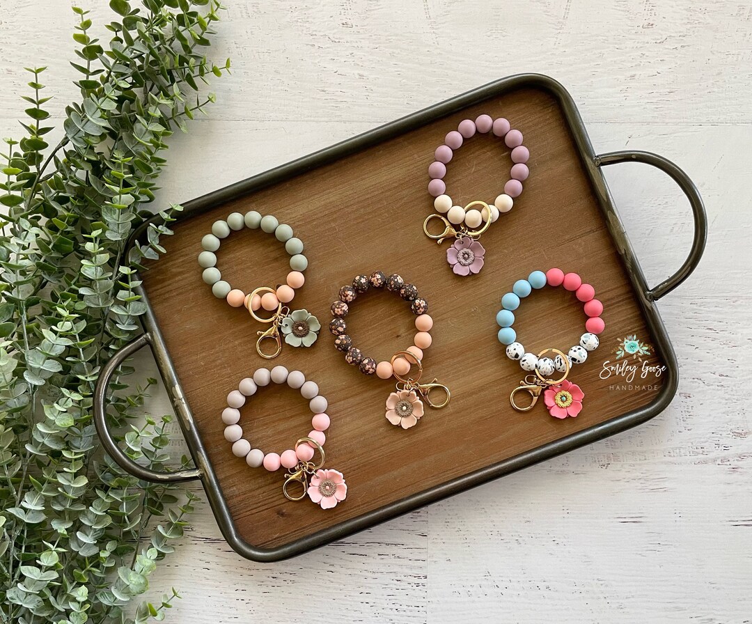 Keychain Wristlet, Wristlet Keychain, Silicone Beaded Key Ring Bracelet ...