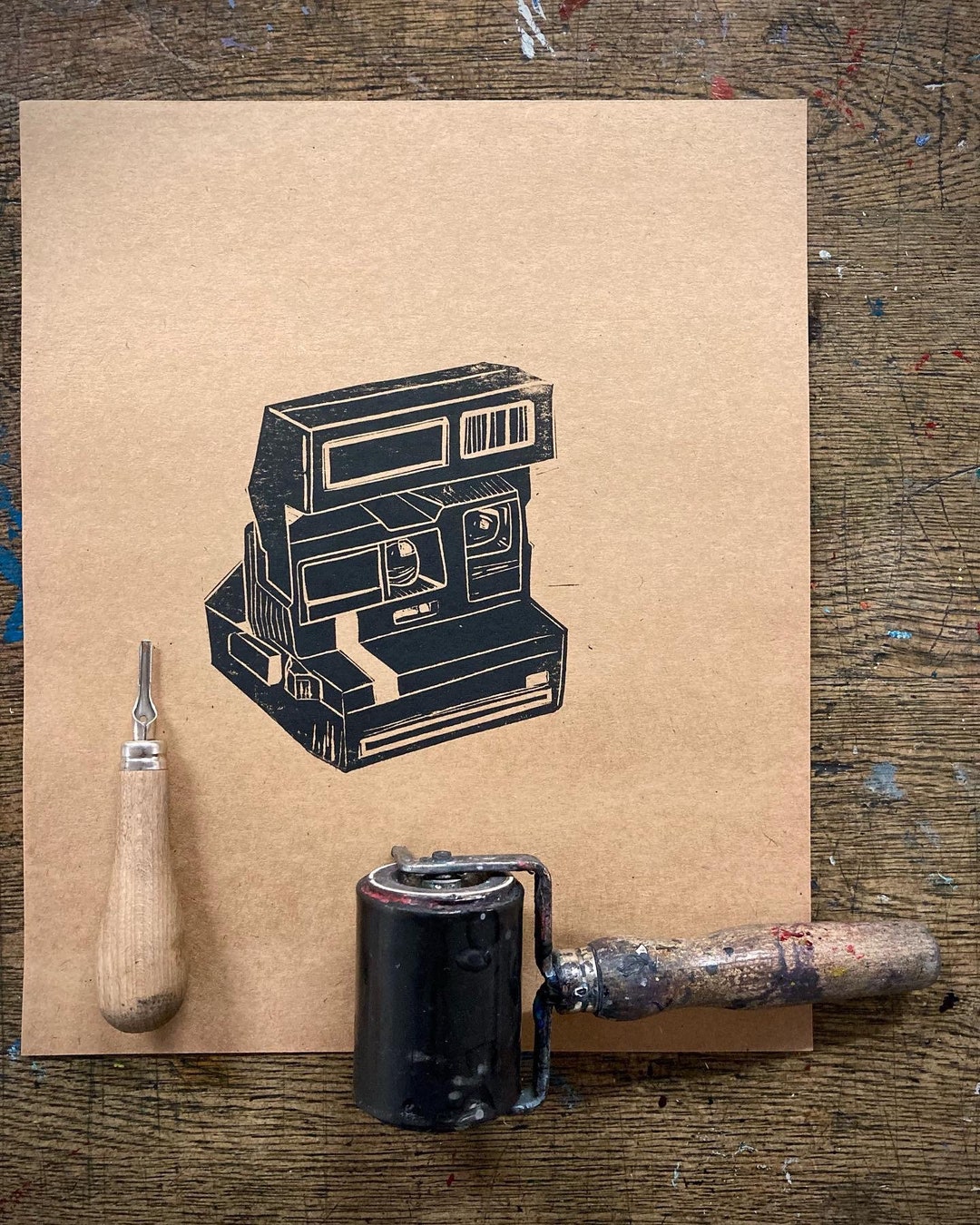Polaroid Camera Lino Print - Etsy