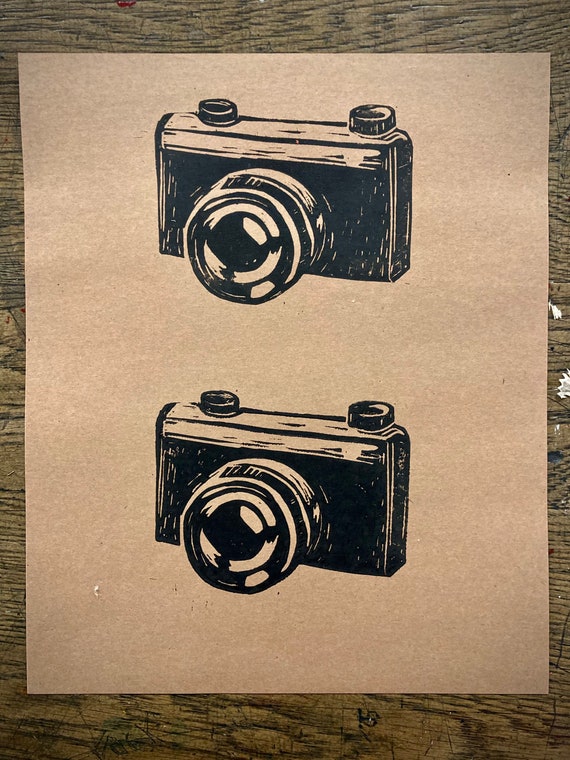 Vintage Camera Lino Print - Etsy