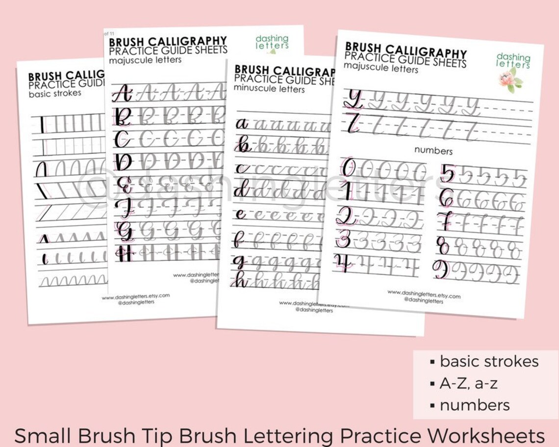 Brush Lettering Practice Sheets Small Brush Pen Instant | Etsy