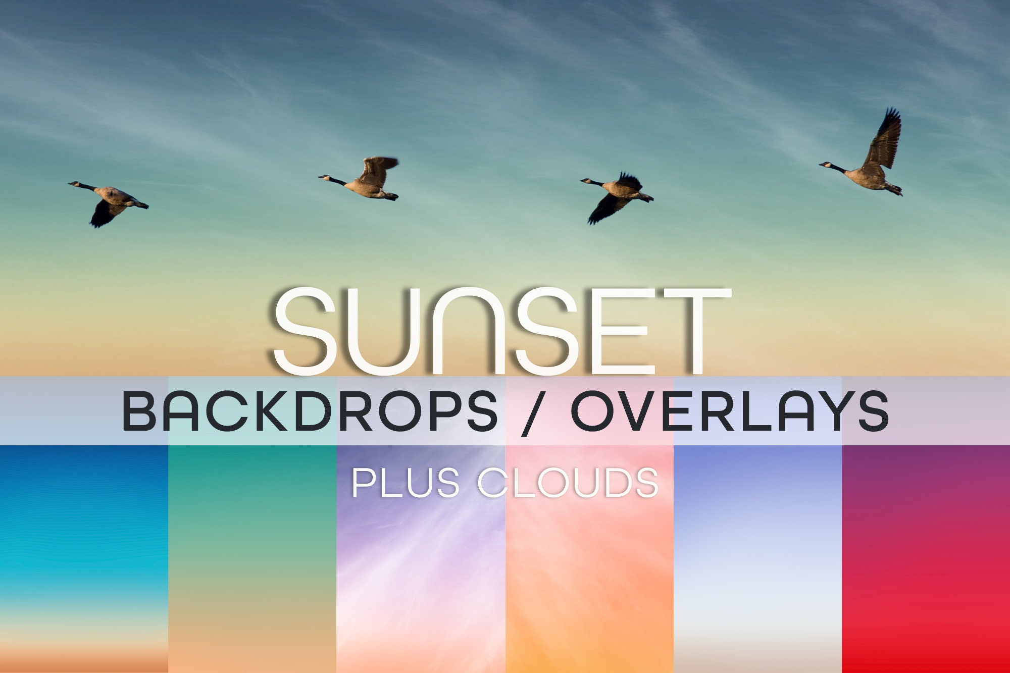 Sunset Sky Digital Backdrops / Overlays + Clouds, Photoshop Overlays ...