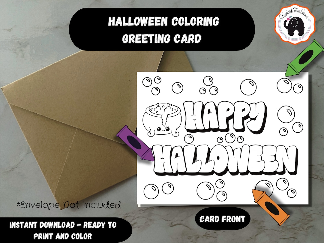 Halloween Coloring Card | Colorable Halloween Card | Printable ...