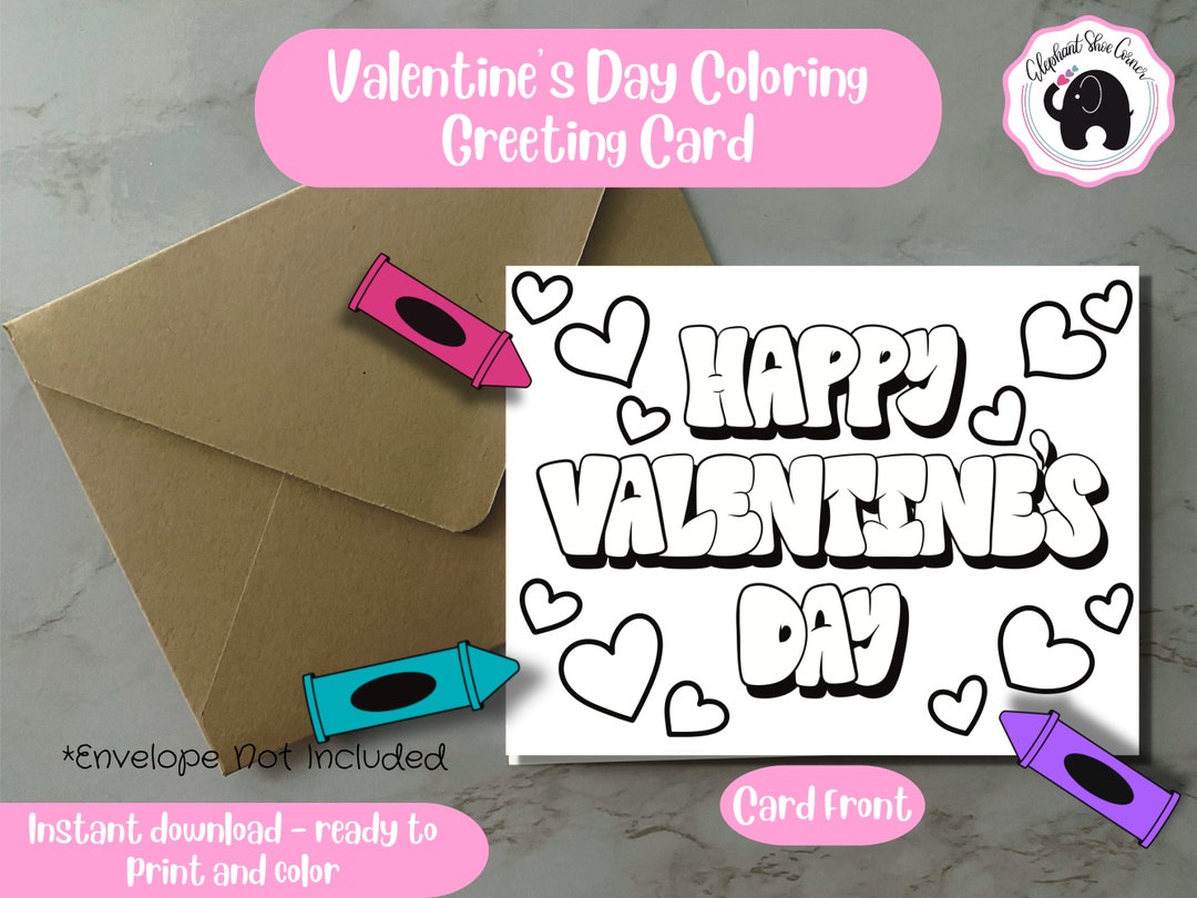 Printable Valentine's Day Coloring Card: DIY Greeting Card (PDF) - Etsy