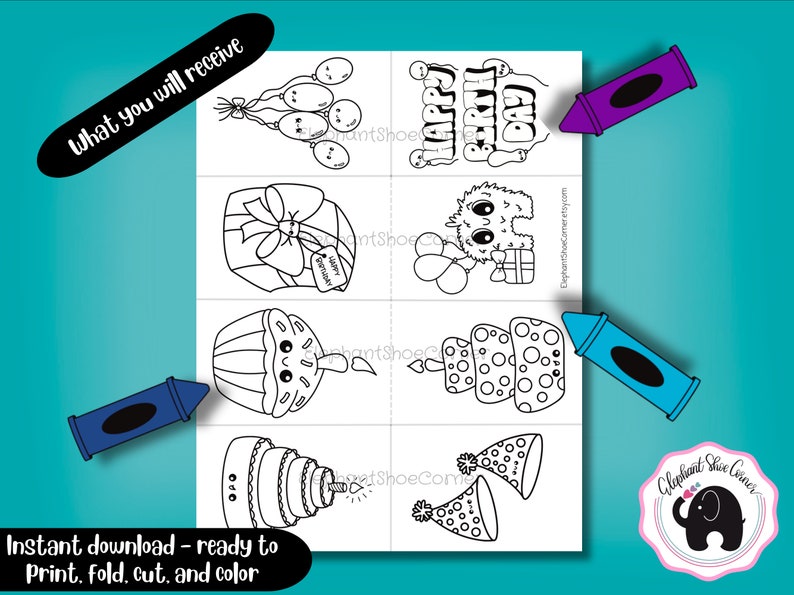 Birthday Mini Coloring Book | Birthday Printable Coloring Pages ...