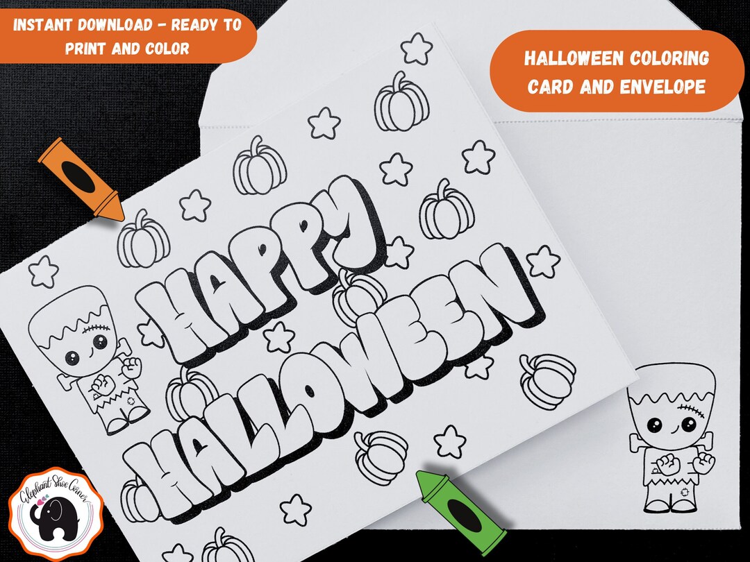 Printable Halloween Coloring Card and Matching Envelope | Colorable ...