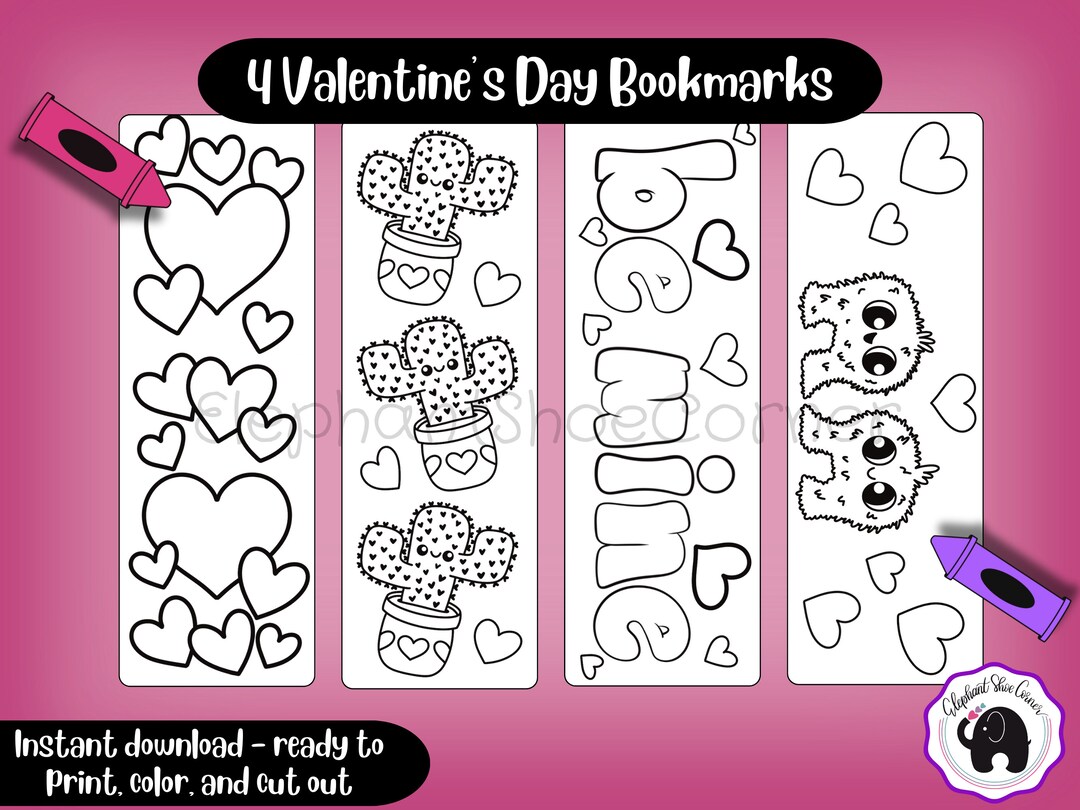 Valentines Printable Coloring Bookmarks | Printable Bookmarks | Cute ...