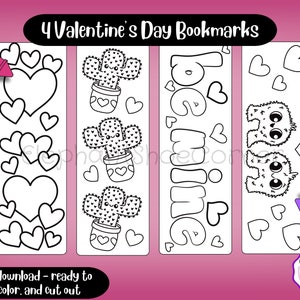 Valentines Printable Coloring Bookmarks | Printable Bookmarks | Cute ...