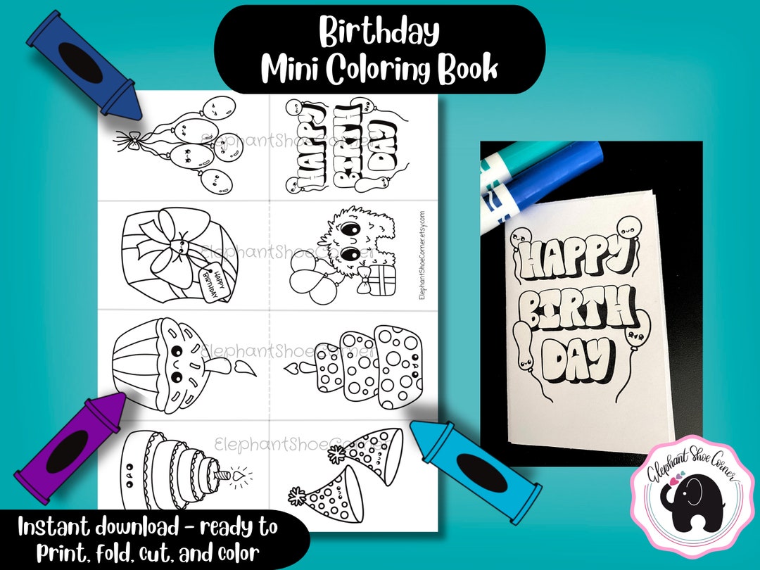 Birthday Mini Coloring Book | Birthday Printable Coloring Pages ...