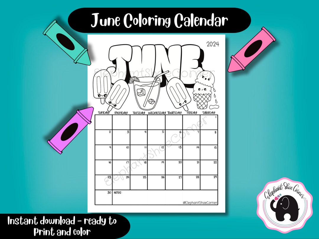 Printable June 2024 Calendar Coloring Calendar Printable Kids Calendar ...