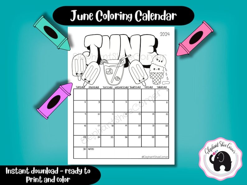 Printable June 2024 Calendar Coloring Calendar Printable Kids Calendar ...