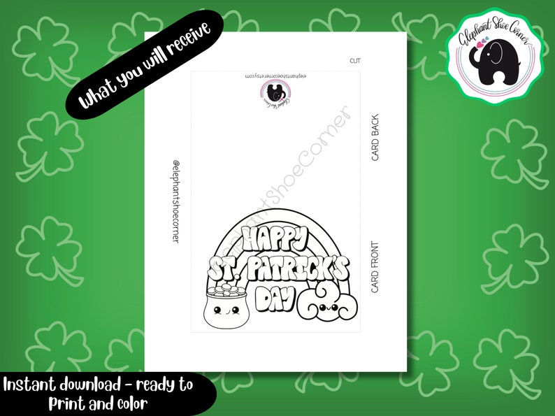 St. Patricks Day Coloring Card | Printable St. Patricks Day Card | DIY ...