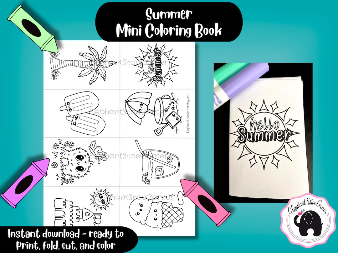 Mini Coloring Book | Summer Mini Coloring Book | Summer Printable ...