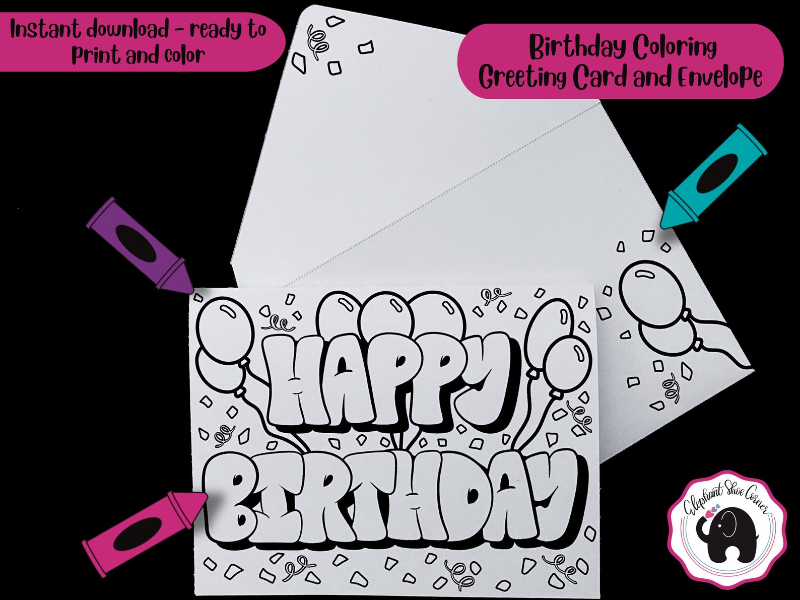 Printable Birthday Coloring Card and Matching Envelope | Colorable ...