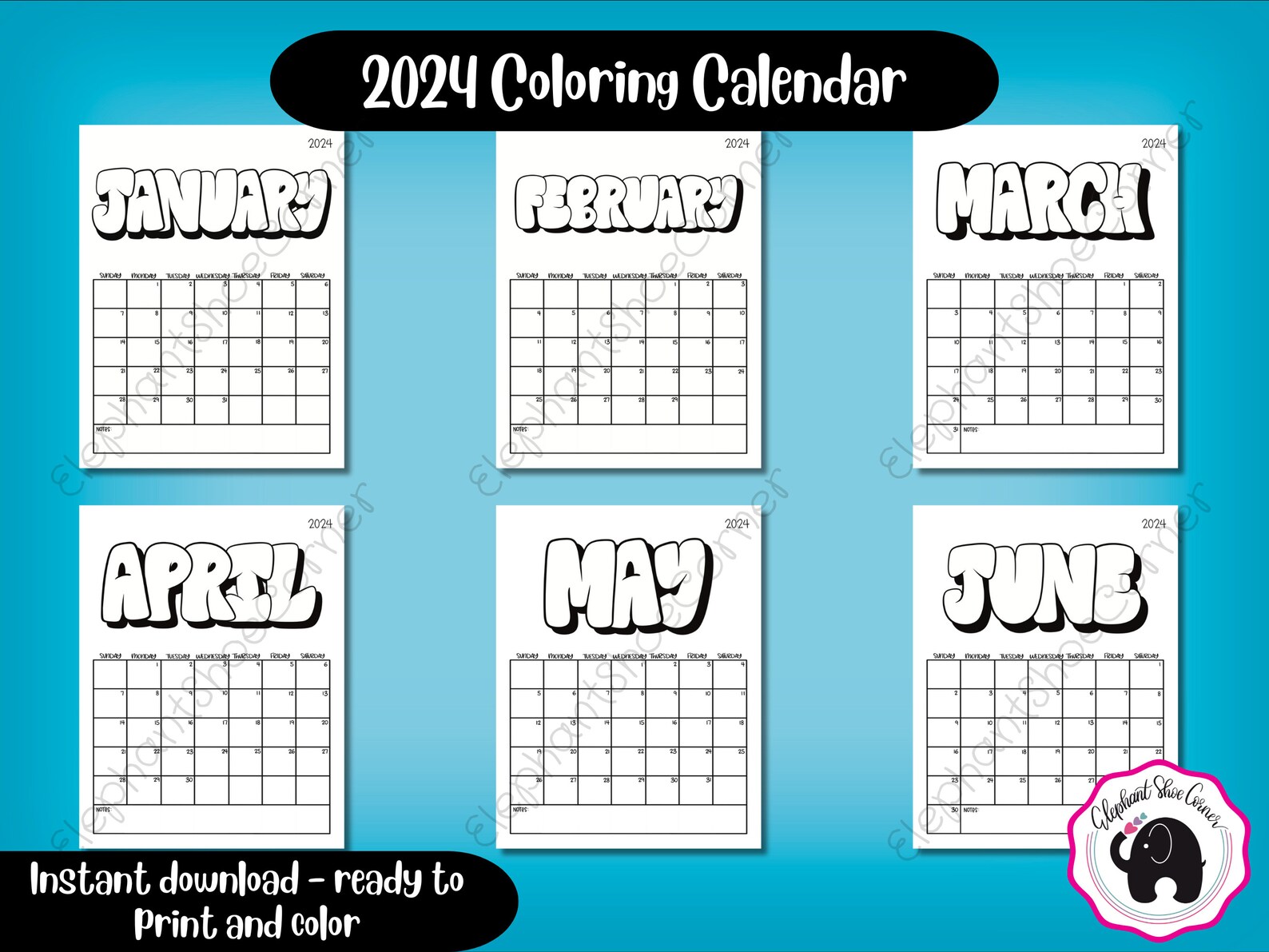 Printable 2024 Calendar Coloring Calendar Printable Kids Calendar ...