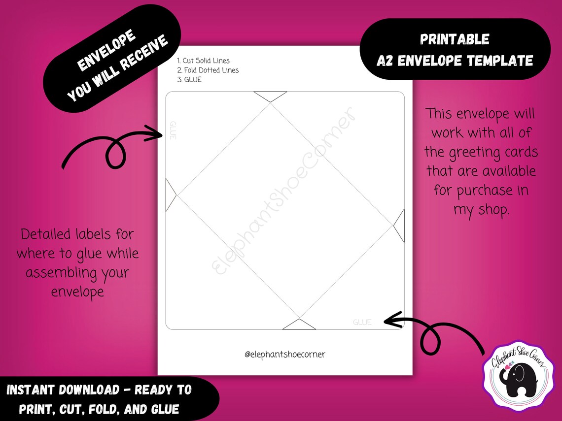 Printable Envelope Template | A2 Envelope PDF Template | Greeting Card ...
