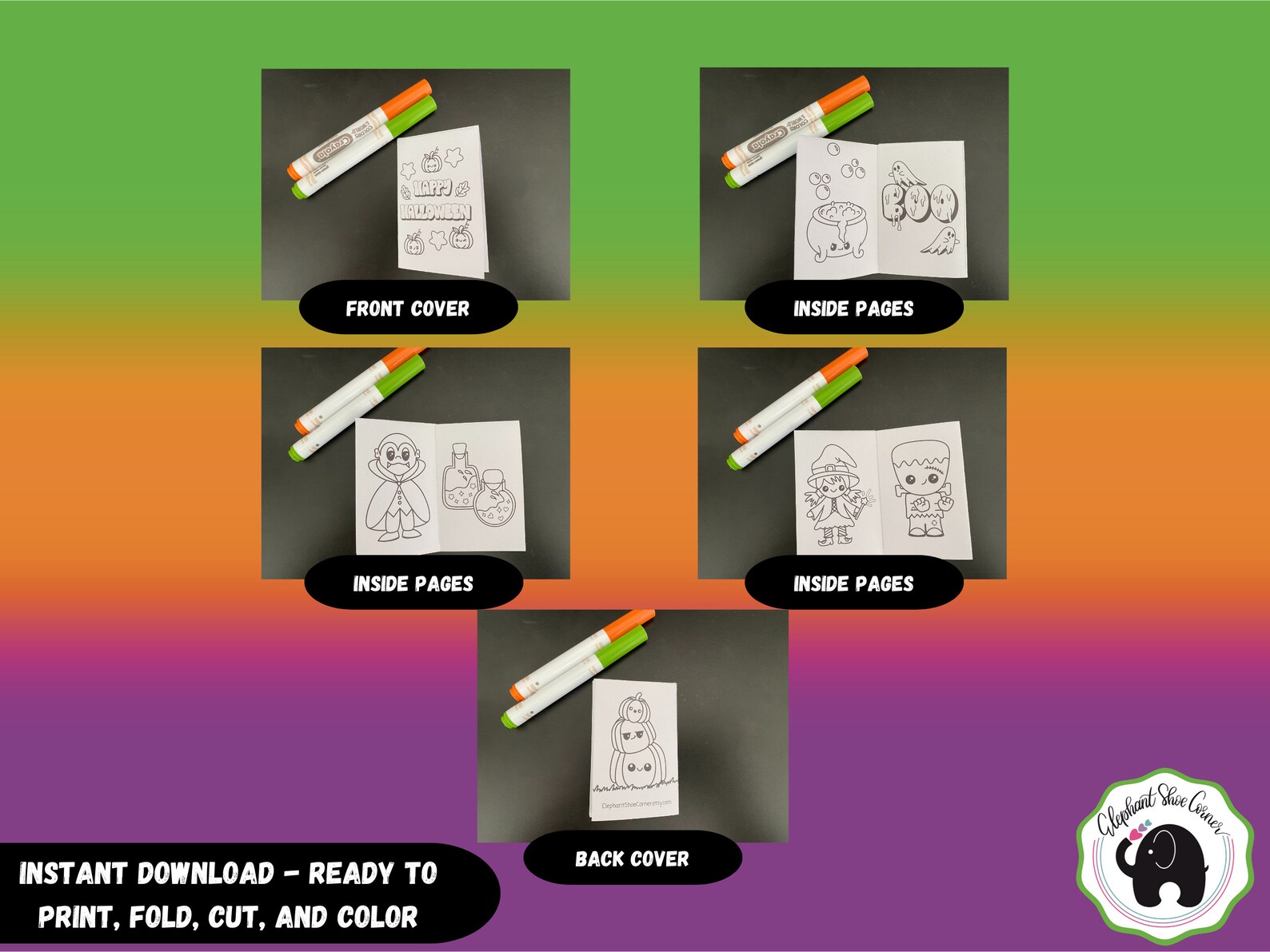 Cute Halloween Mini Coloring Book | Printable Kawaii Pages (PDF) - Etsy