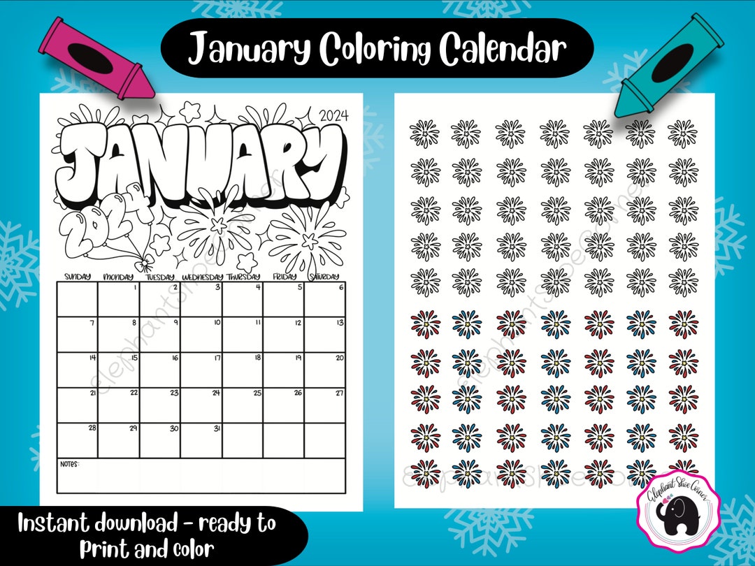 Printable January 2024 Calendar Coloring Calendar Printable Kids ...