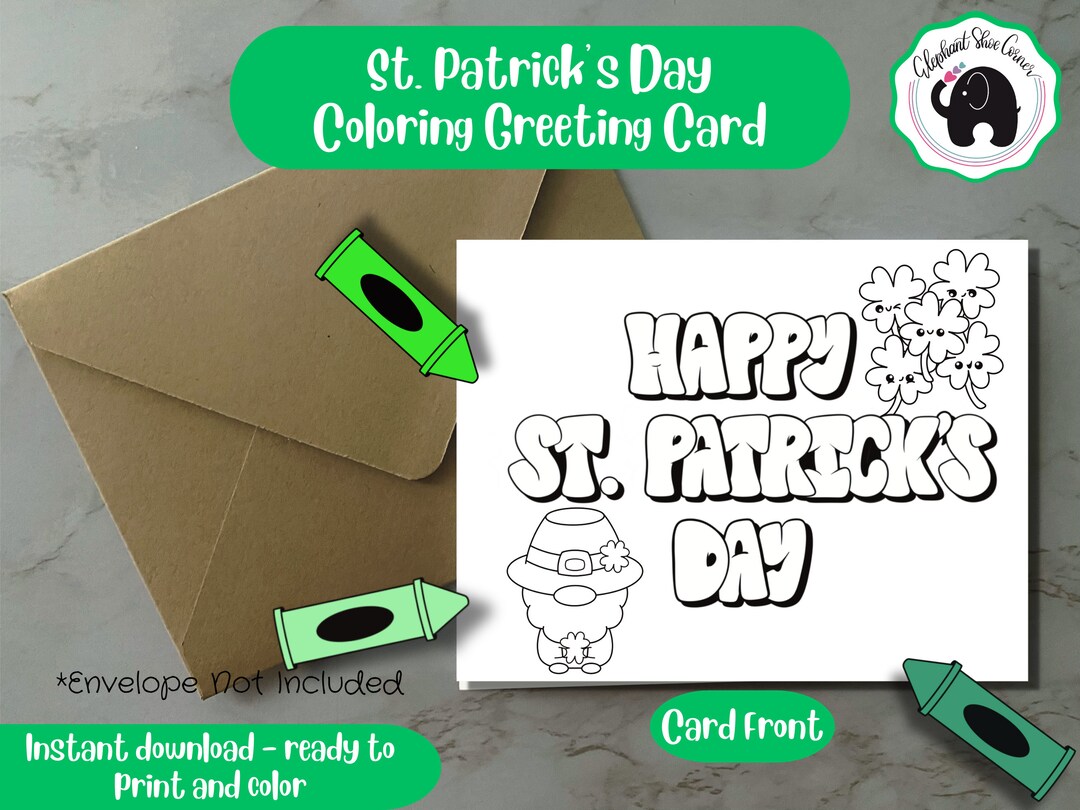St. Patricks Day Coloring Card | Printable St. Patricks Day Card | DIY ...