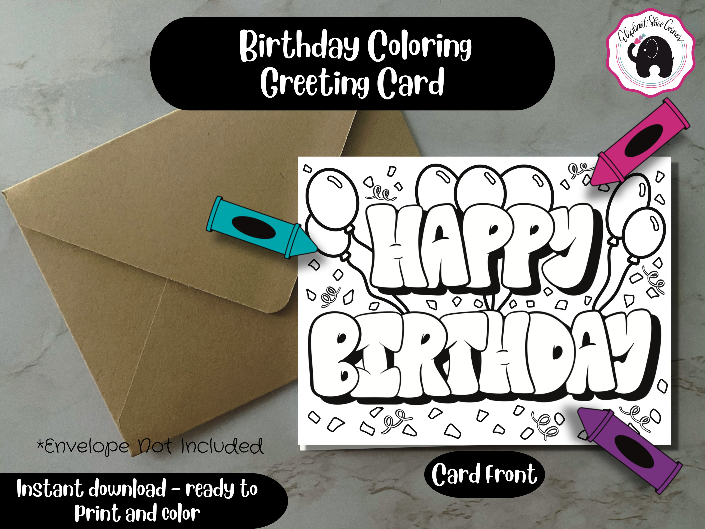 Colorable Happy Birthday Card | Colorable Birthday Card | Printable ...