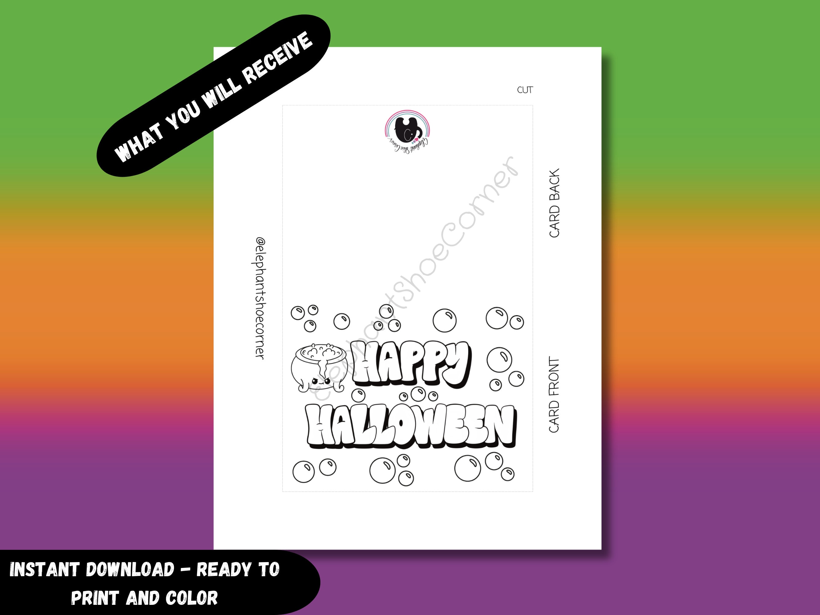 Halloween Coloring Card | Colorable Halloween Card | Printable ...