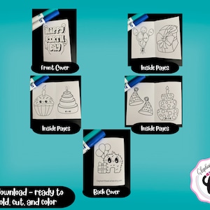 Birthday Mini Coloring Book: Kawaii Printable Pages - Party Favors (PDF ...