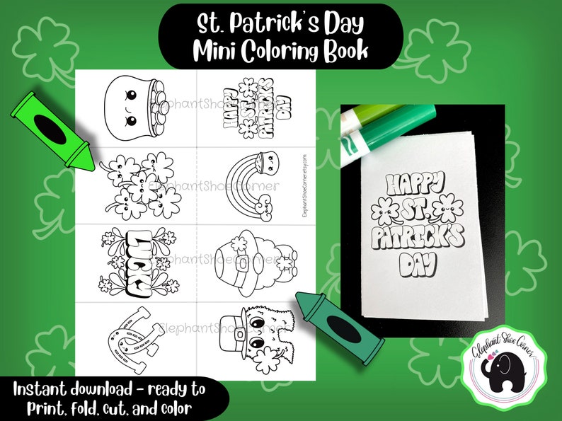 St. Patrick's Day Mini Coloring Book: Kawaii Printable Pages (PDF) - Etsy