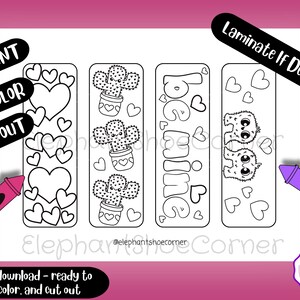 Valentines Printable Coloring Bookmarks | Printable Bookmarks | Cute ...