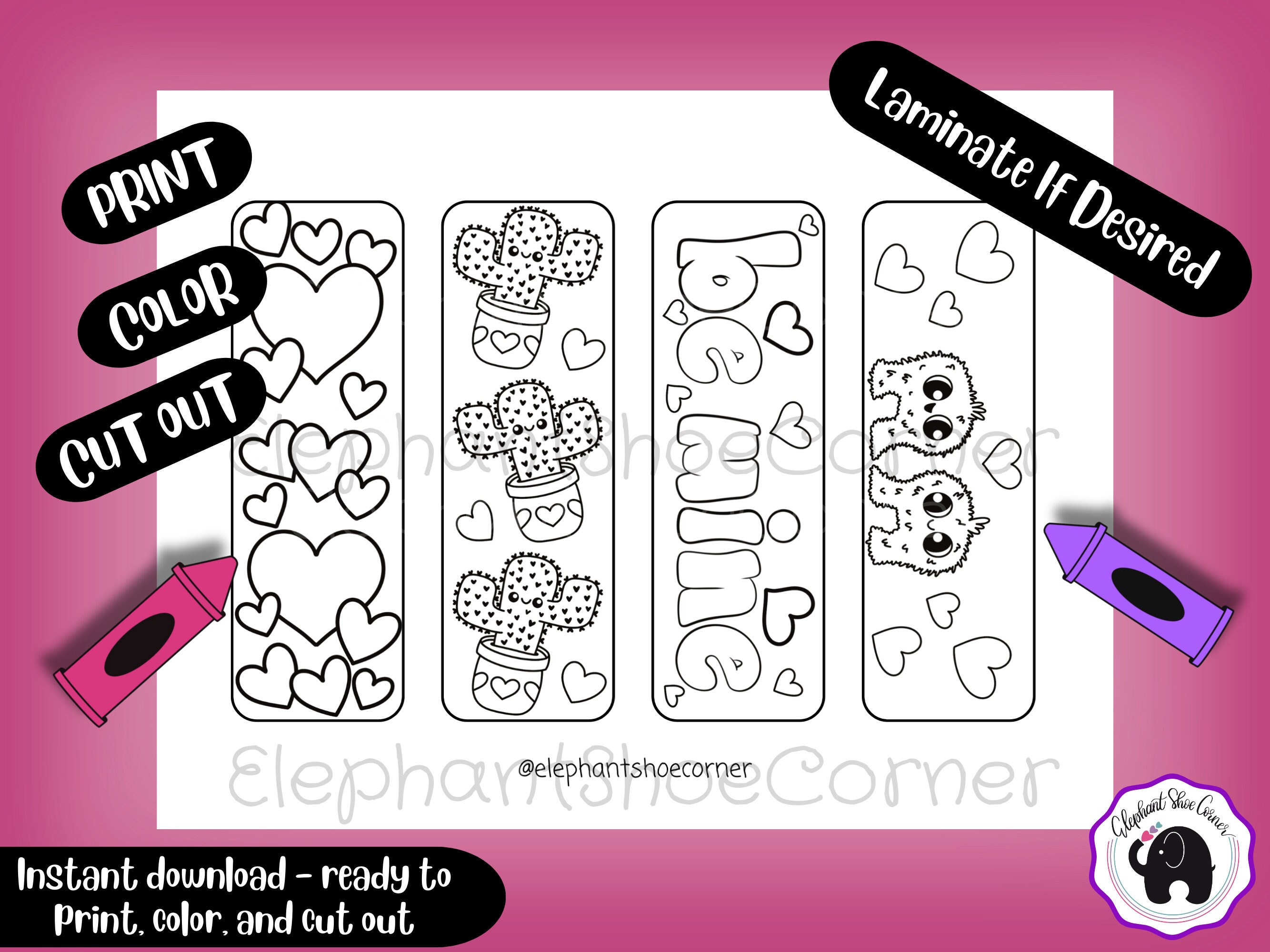 Valentines Printable Coloring Bookmarks | Printable Bookmarks | Cute ...