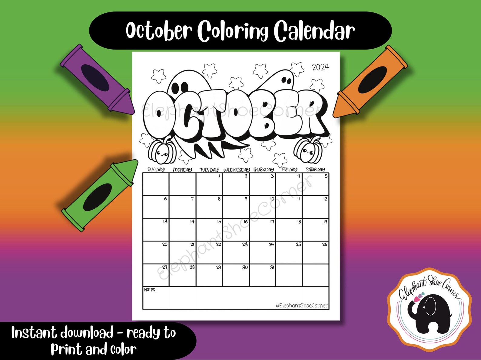 Printable October 2024 Calendar Coloring Calendar Printable Kids ...