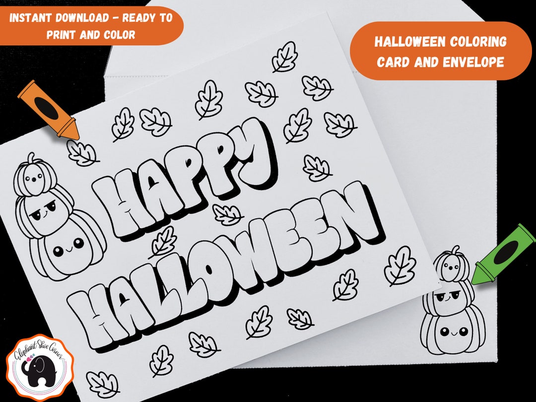 Printable Halloween Coloring Card and Matching Envelope | Colorable ...