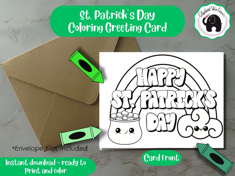St. Patricks Day Coloring Card | Printable St. Patricks Day Card | DIY ...