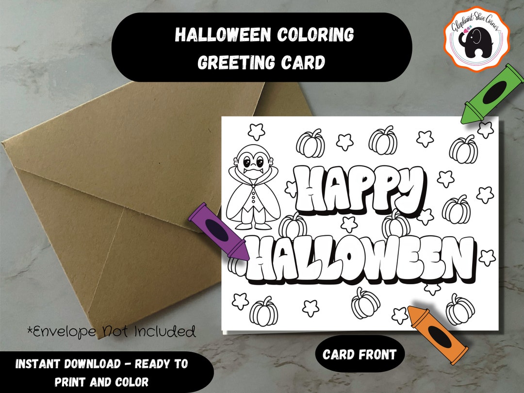 Printable Halloween Coloring Card: Vampire DIY Greeting Card (PDF) - Etsy