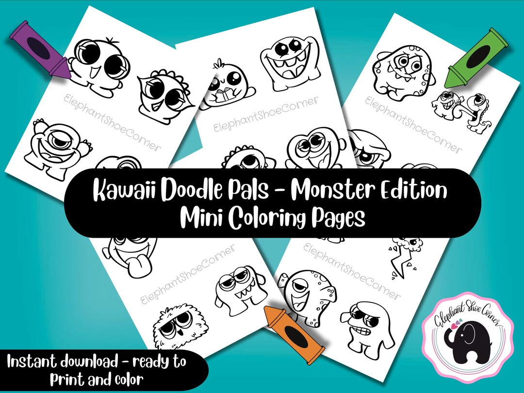 Printable Monster Mini Coloring Pages: Kawaii Characters (PDF) - Etsy