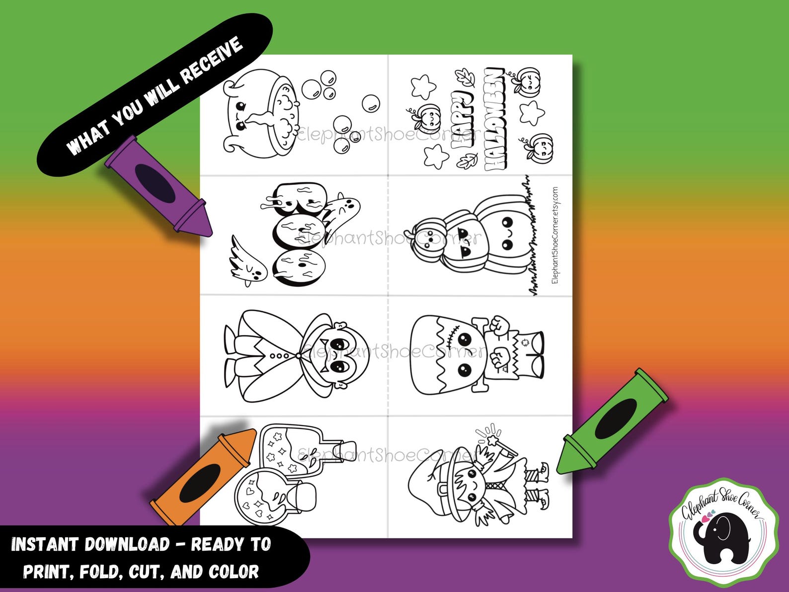 Cute Halloween Mini Coloring Book | Printable Kawaii Pages (PDF) - Etsy