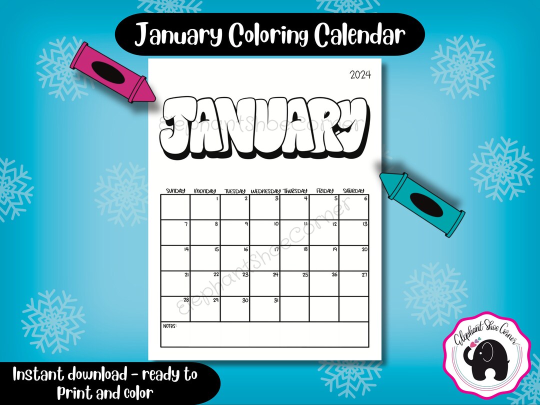 Printable January 2024 Calendar Coloring Calendar Printable Kids ...