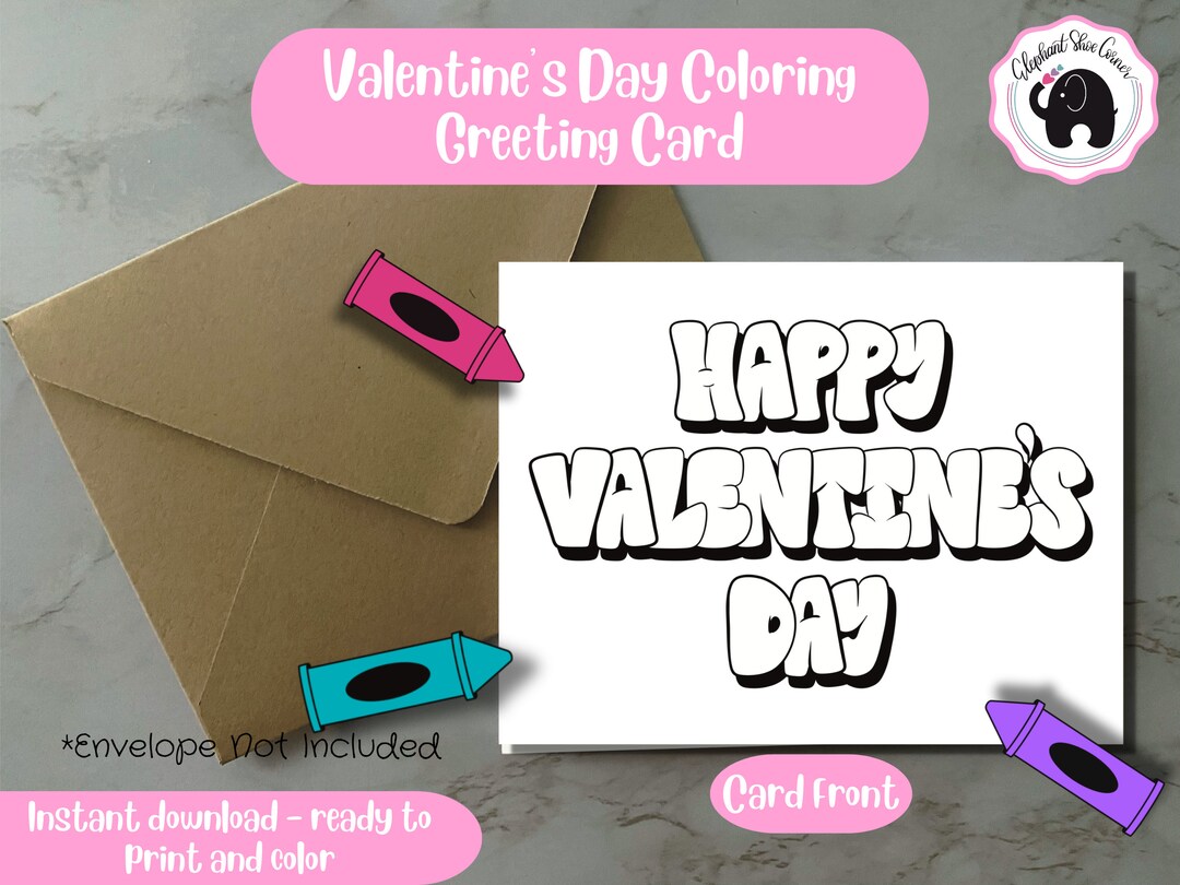 Valentine's Day Coloring Card | Colorable Valentine's Day Card ...