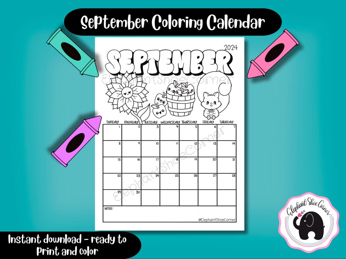 Printable September 2024 Calendar Coloring Calendar Printable Kids ...