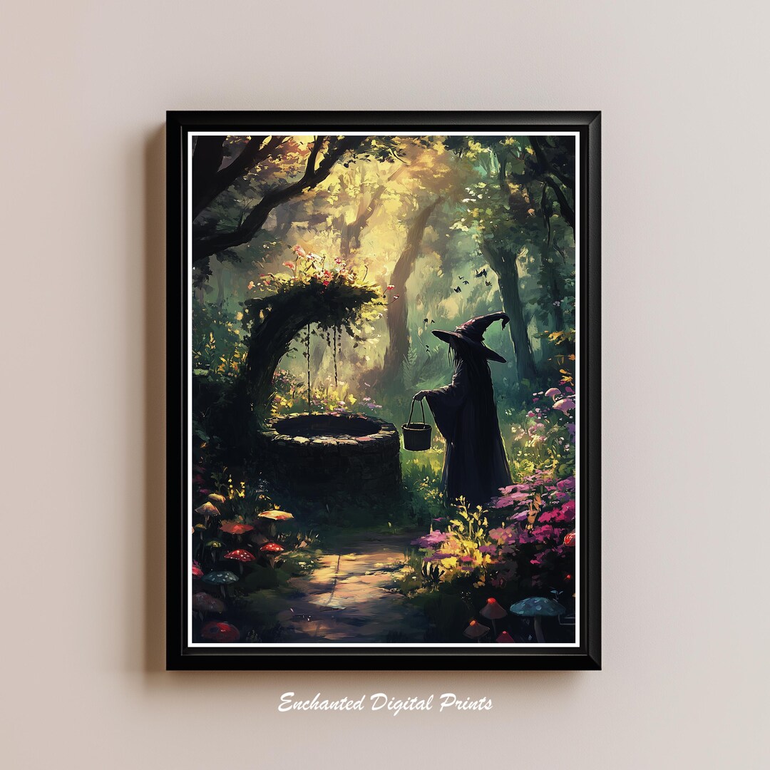 Witch and Well Oil Painting Art Print | PRINTABLE | No. 006 - Etsy