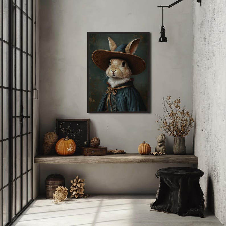 Country Rabbit Anthropomorphism Oil Painting Art Print | PRINTABLE | No ...