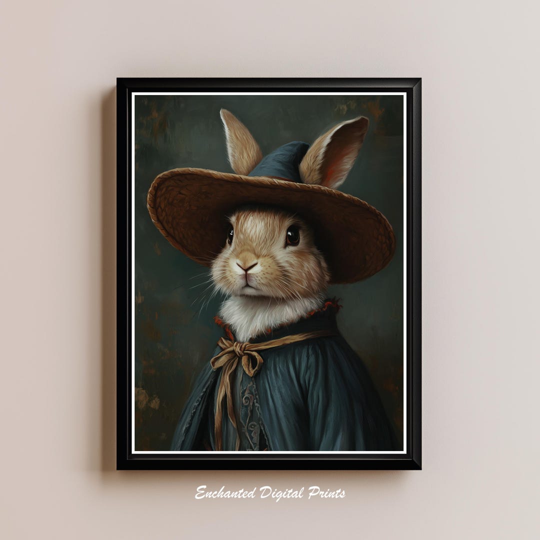 Country Rabbit Anthropomorphism Oil Painting Art Print | PRINTABLE | No ...