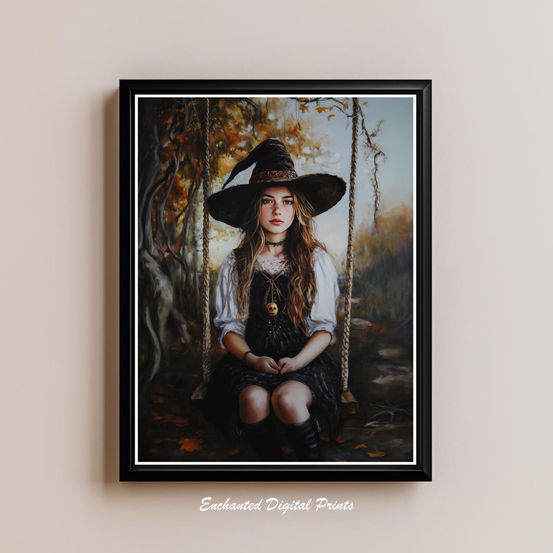 Young Witch Oil Painting Wall Art | PRINTABLE | No. 034 - Etsy