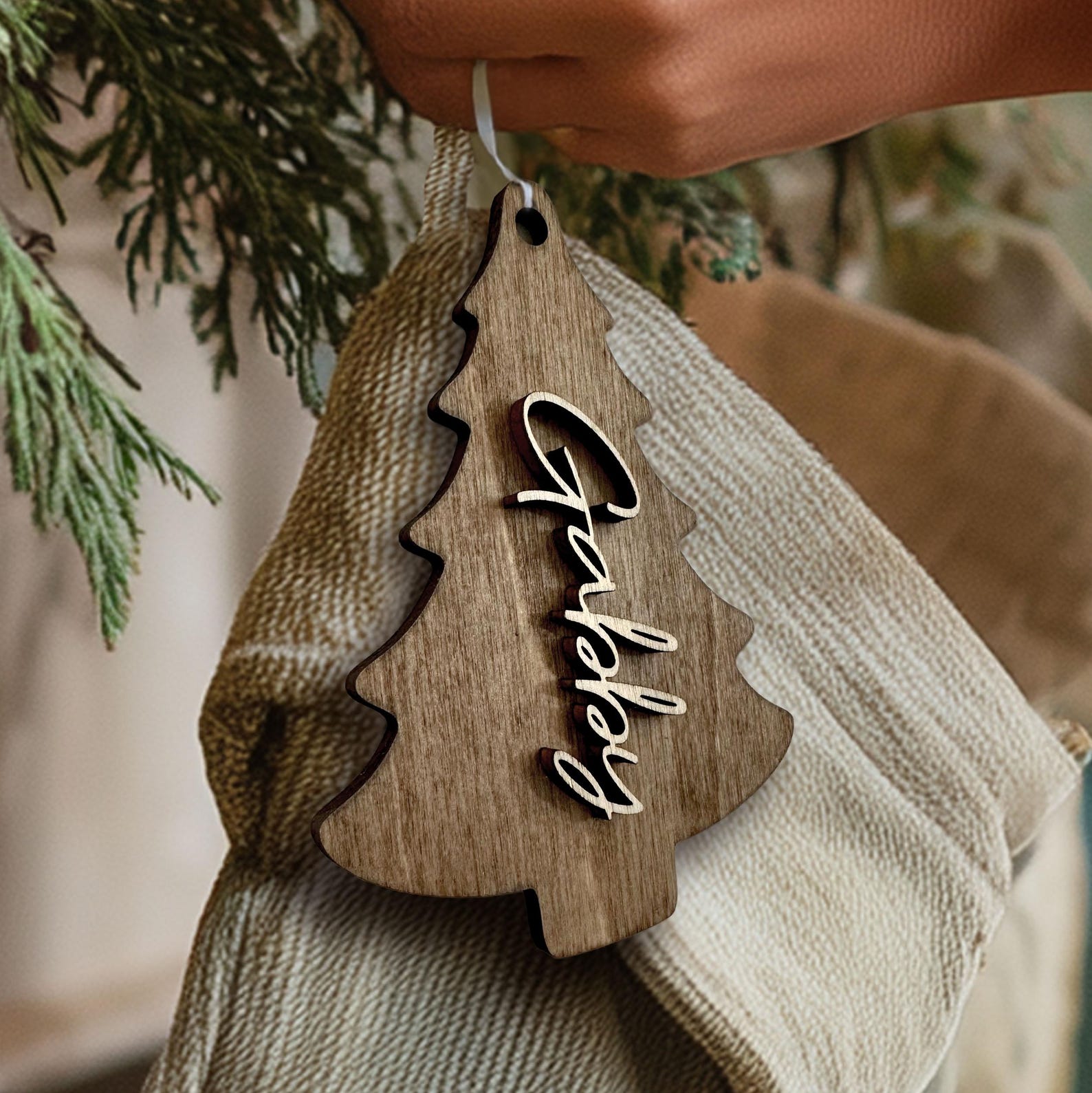 Personalized Wooden Christmas Tree Tag | Name Stocking | Custom ...