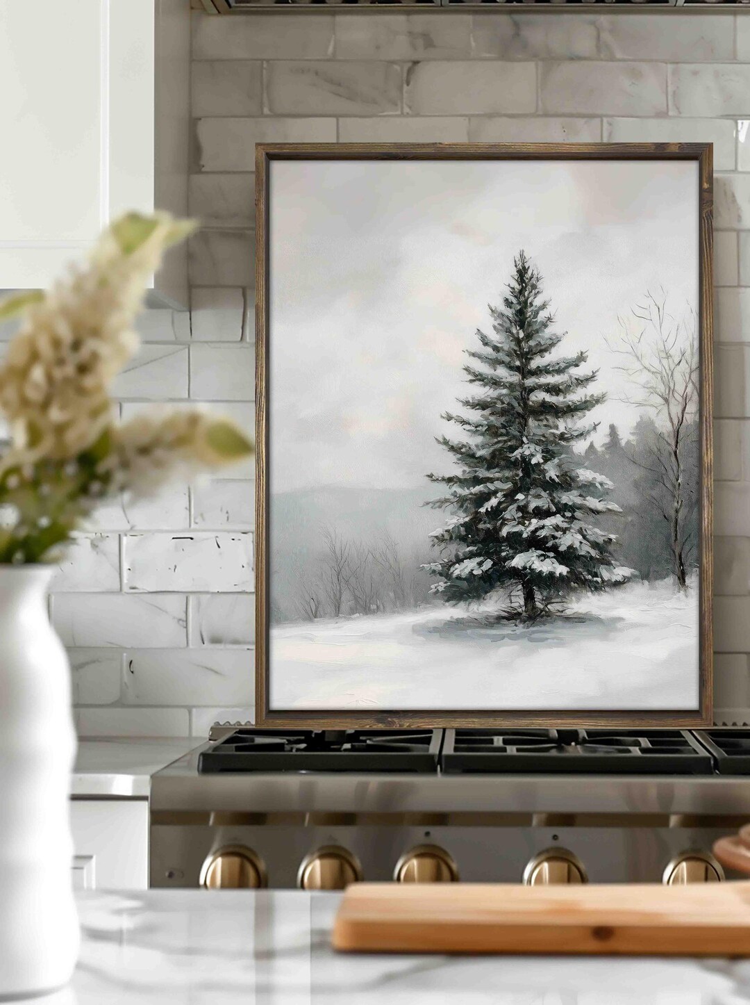 Frosted Evergreen Framed Artwork Paper Print Modern Sidesignco Original ...